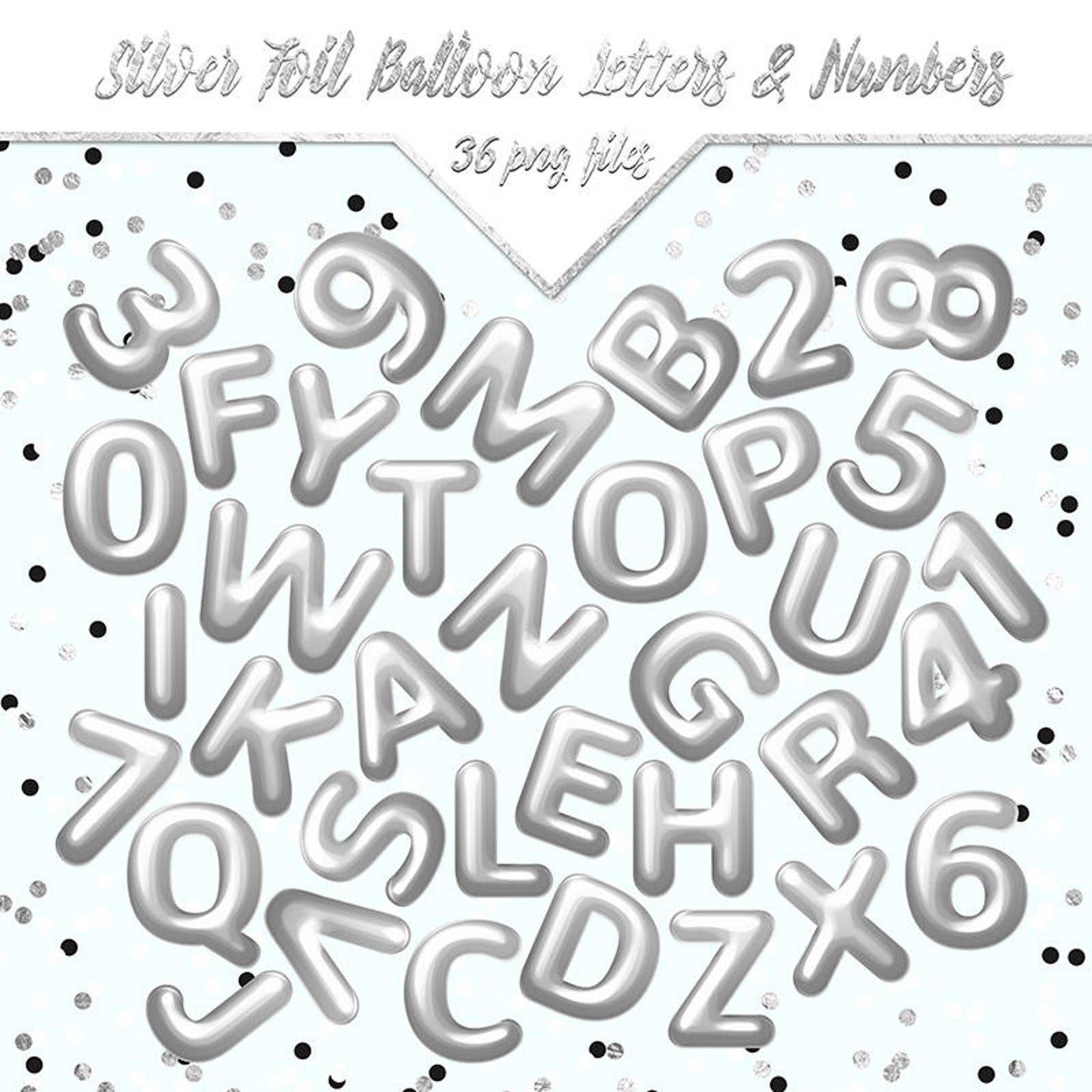 Silver Foil Balloon Letters & Numbers Alphabet Clipart - Etsy