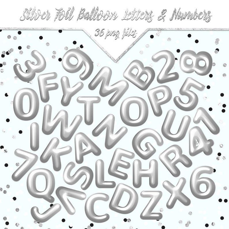 Silver Foil Balloon Letters & Numbers Alphabet Clipart - Etsy