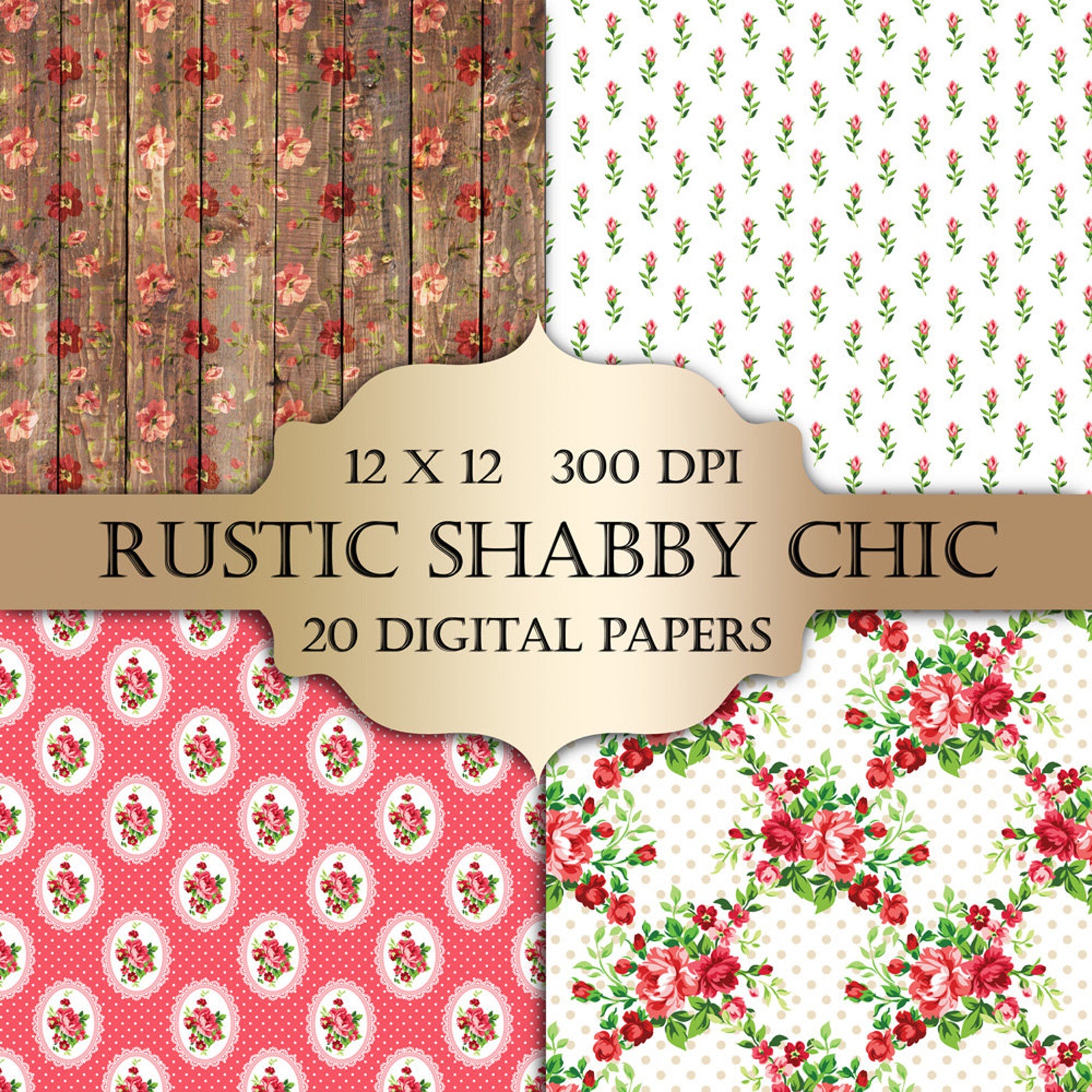 Valentine Rustic Shabby Chic Digital Paper Vintage Rustic | Etsy