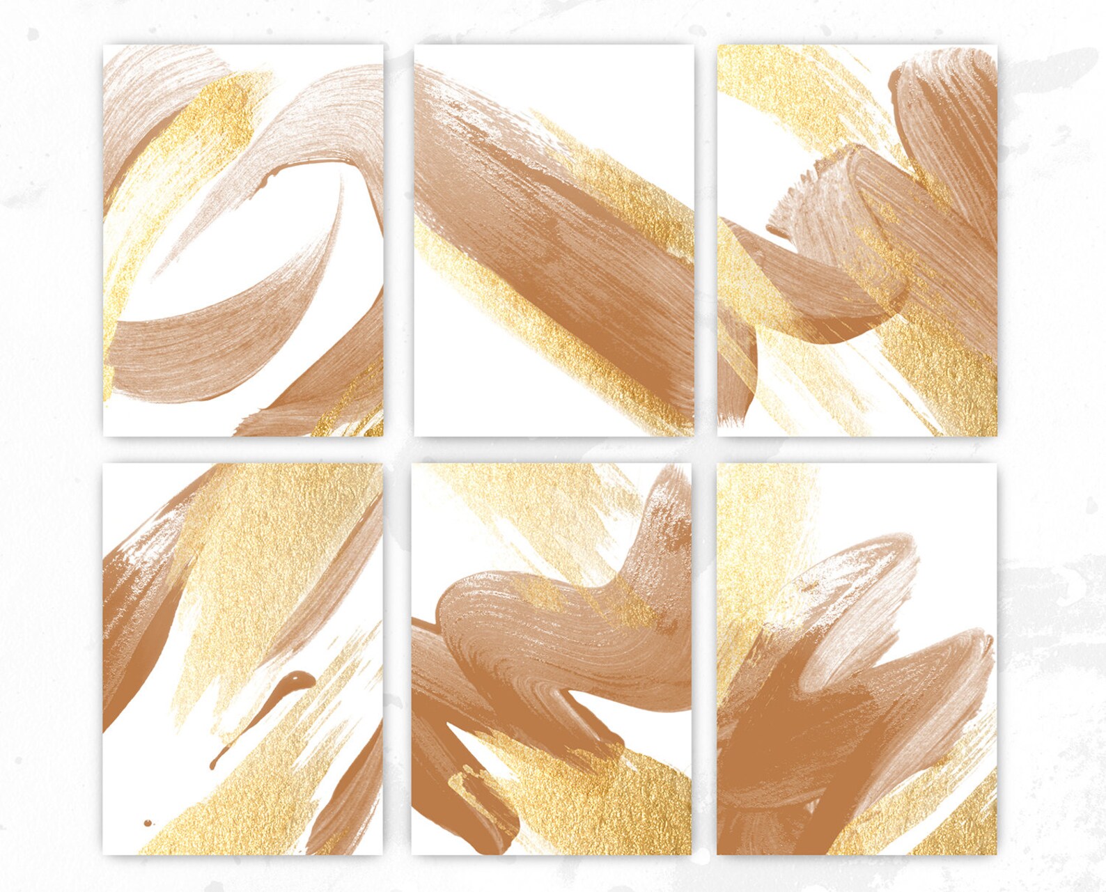 Brown & Gold Brush Strokes Watercolor Textures Gold Digital | Etsy