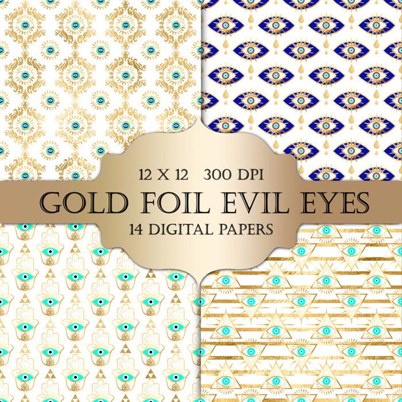 Gold Foil Evil Eye Digital Papers - Gold Foil Evil Eye Third Eye Hamsa ...