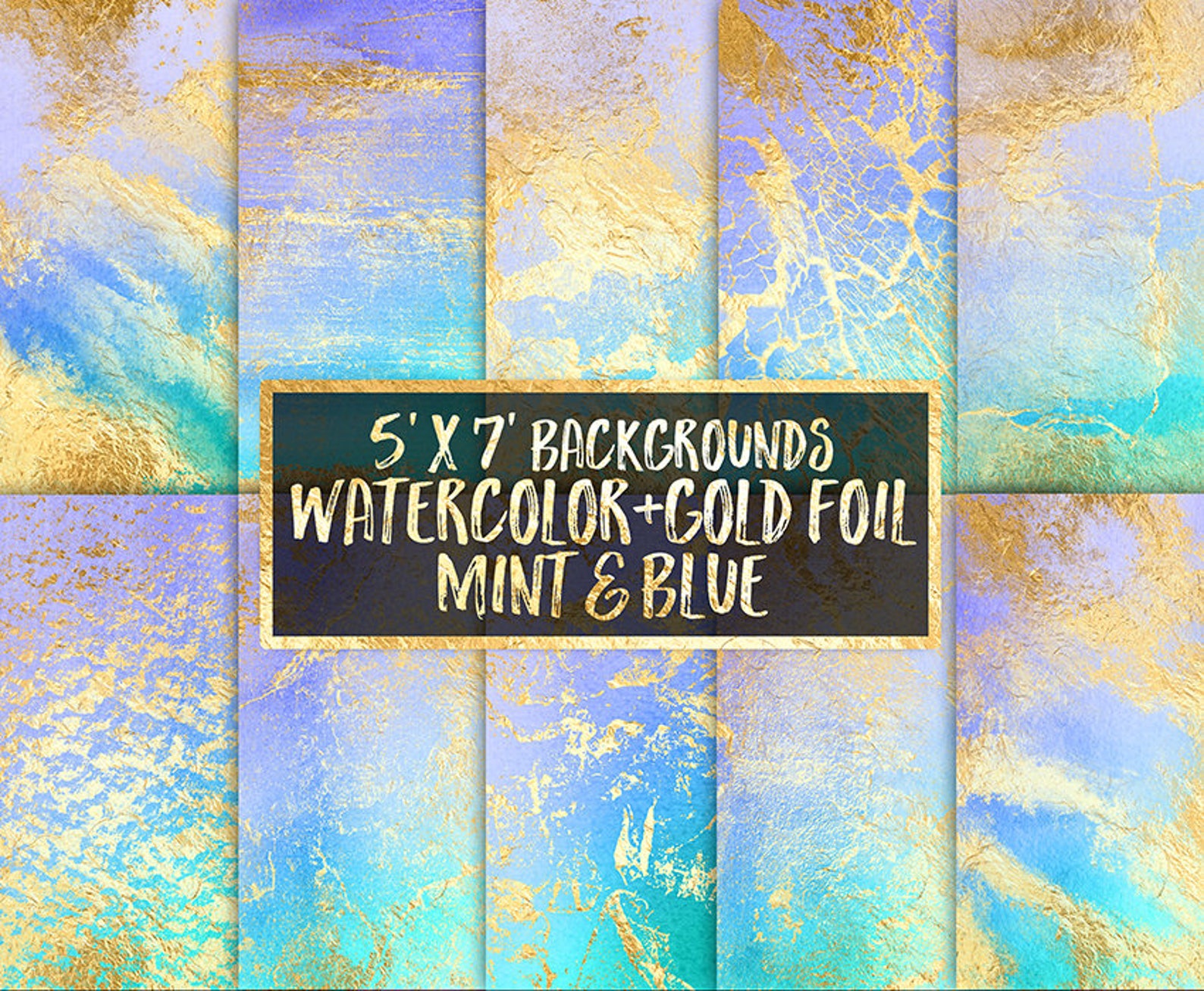 Watercolor and Gold Foil Digital Paper Mint Blue Wedding - Etsy