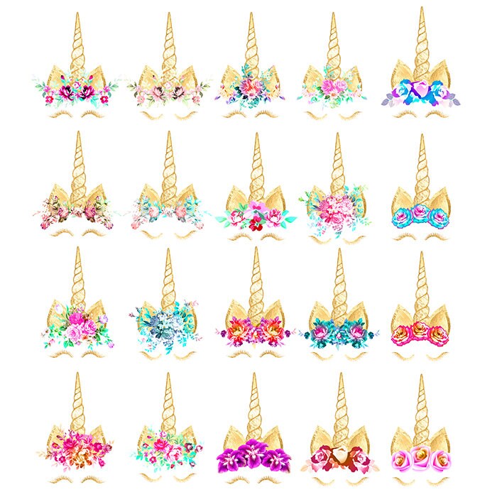 Unicorn Clipart Gold Foil Unicorn Face Rainbow Flowers Fairy - Etsy