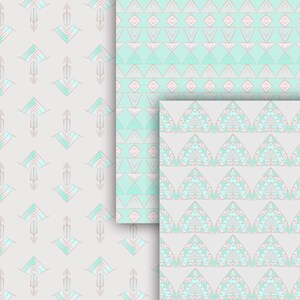 Mint TRIBAL Hand Drawn Digital Paper Pack - Ethnic Tribal Pastel ...