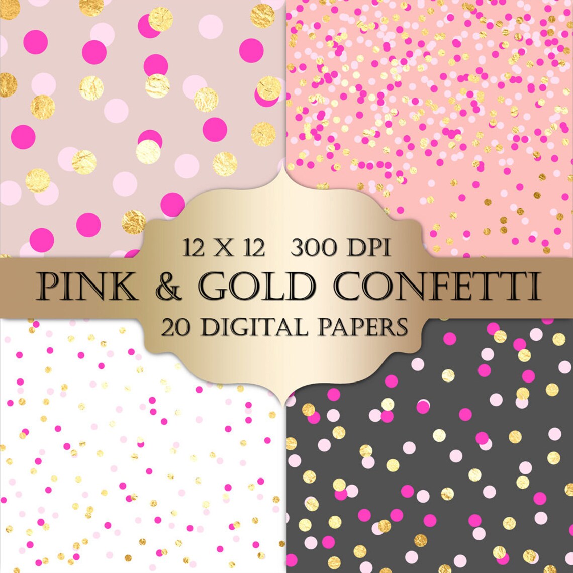 Valentines Confetti Digital Paper Gold Foil Confetti Pink - Etsy