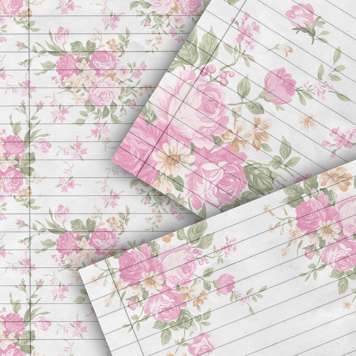 Lined Shabby Chic Flowers Digital Paper Pack Vintage Journal - Etsy