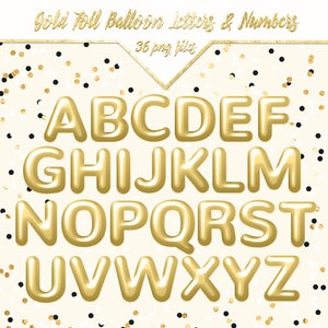 Gold Foil Balloon Letters & Numbers - Alphabet Clipart - Foil Balloons ...