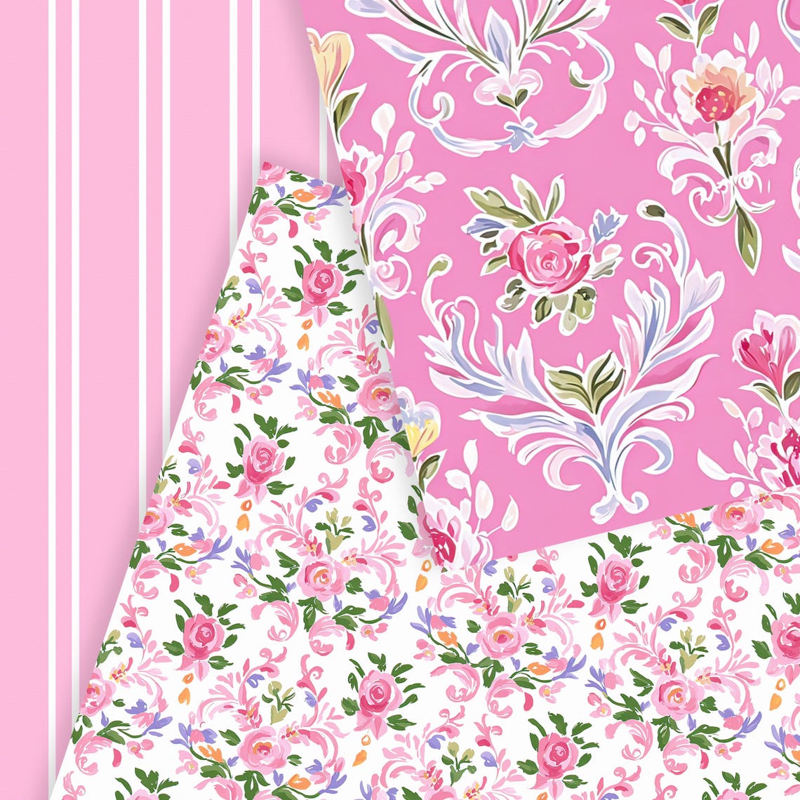 Grandmillenial Pattern, Watercolor Preppy Seamless Digital Paper ...