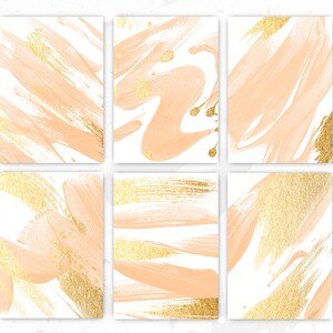 Peach & Gold Brush Strokes Watercolor Textures Gold Digital Paper Gold ...