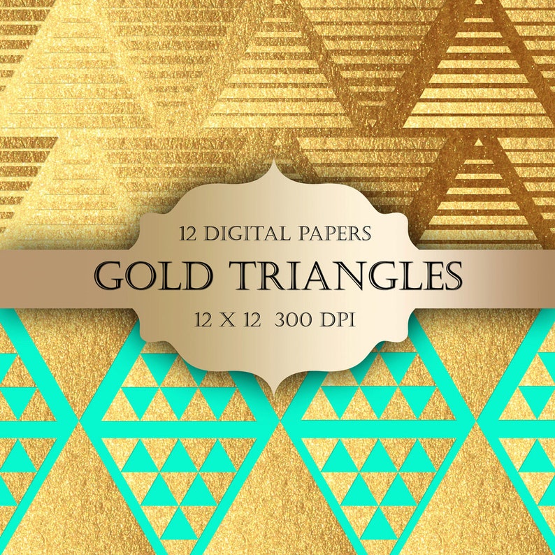 Gold Glitter Triangles Digital Paper Geometric Sparkle | Etsy