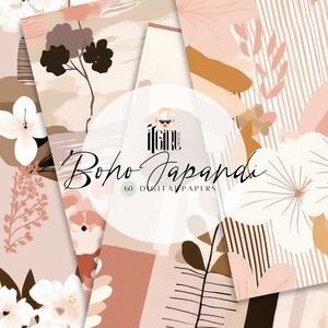 Boho Style Japandi Digital Paper Minimalist Mid Century Art Wabi Sabi ...