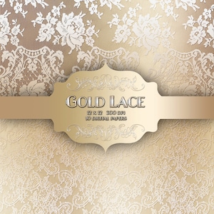 Gold LACE Digital Paper Pack - Vintage Wedding Metal Gold Lace Pattern ...