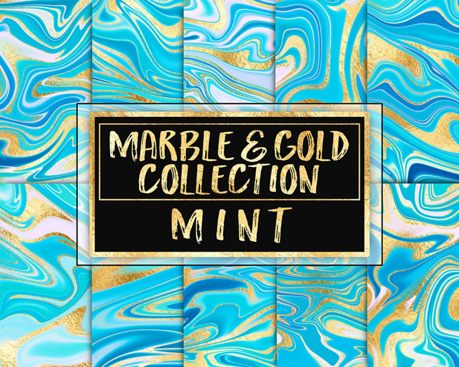 Mint Marble Digital Papers Gold Foil Marble Liquid Marble - Etsy