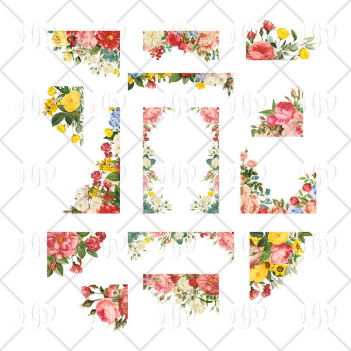 Vintage Floral Borders Clipart: Shabby Chic Flowers (digital Download ...