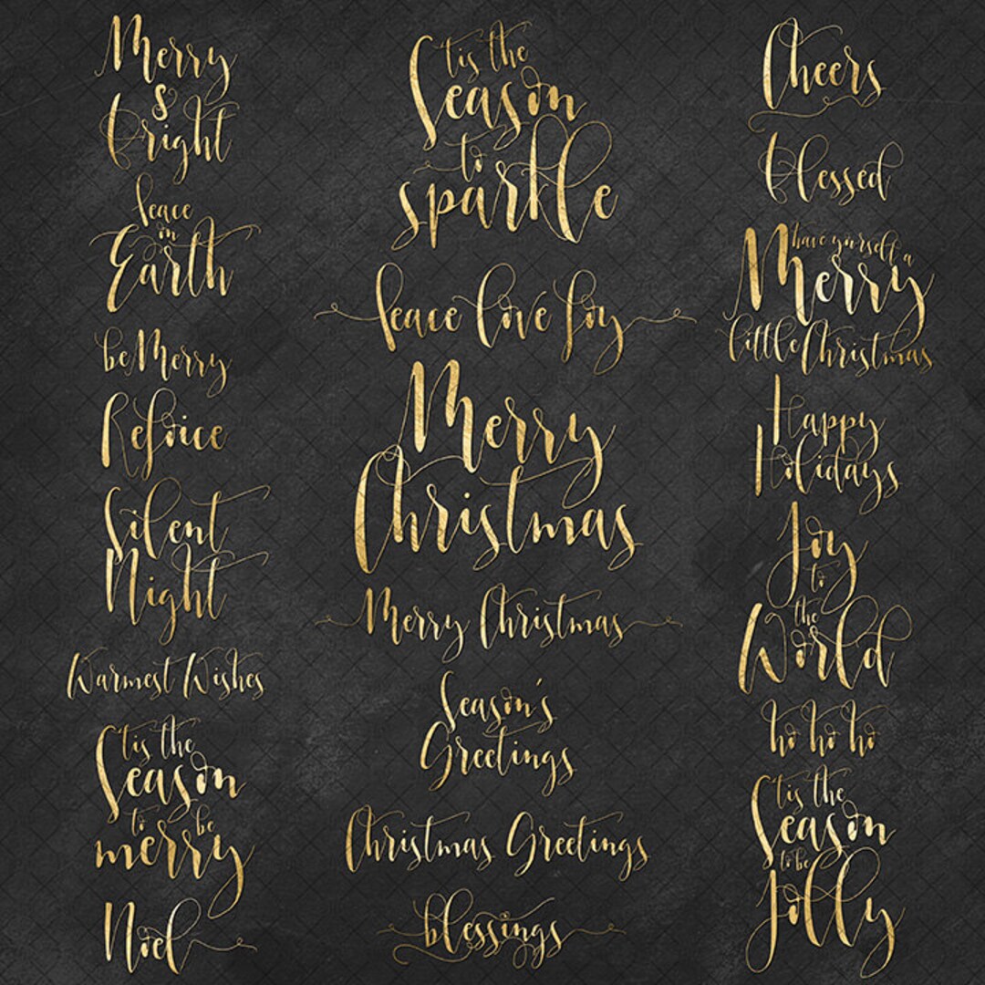 Christmas Greetings Gold Foil Clip Art Word Art Photo Overlay - Gold ...