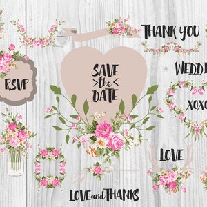 Wedding Clipart Shabby Chic Clipart Rustic Flower Wreath - Etsy