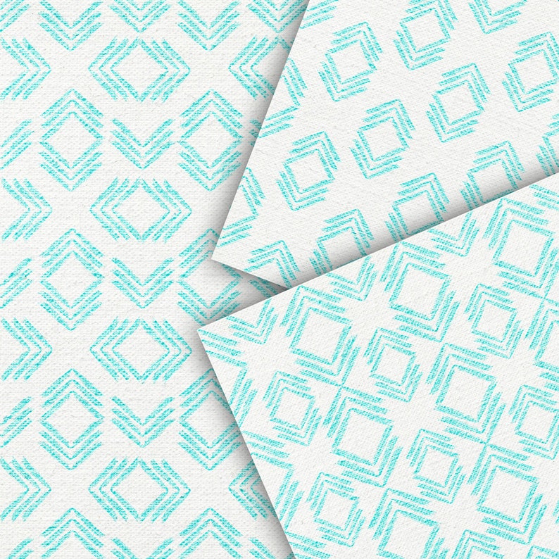 Painted Mint Chevron Geometric Digital Paper Pack Art canvas | Etsy