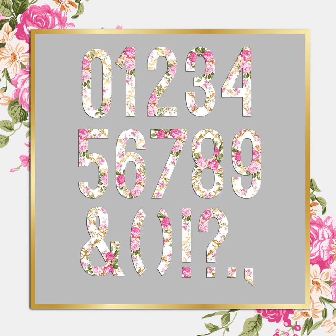 Floral Shabby Chic Alphabet Clipart: Gold Foil Roses Letters (digital ...