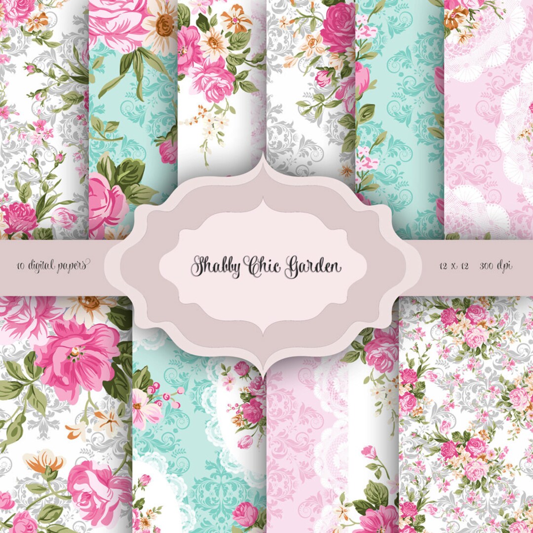 Valentines Vintage Shabby Chic Flowers Digital Paper Pack - Vintage ...