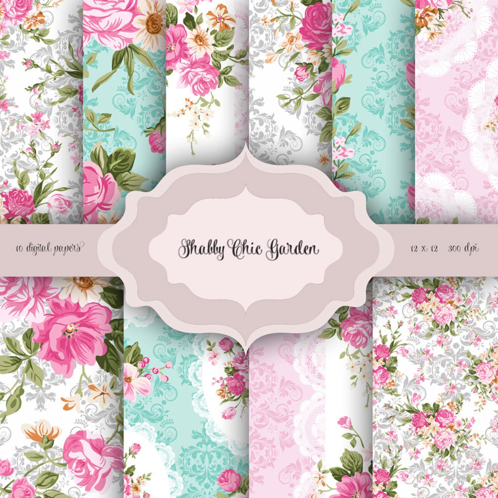Valentines Vintage Shabby Chic Flowers Digital Paper Pack | Etsy