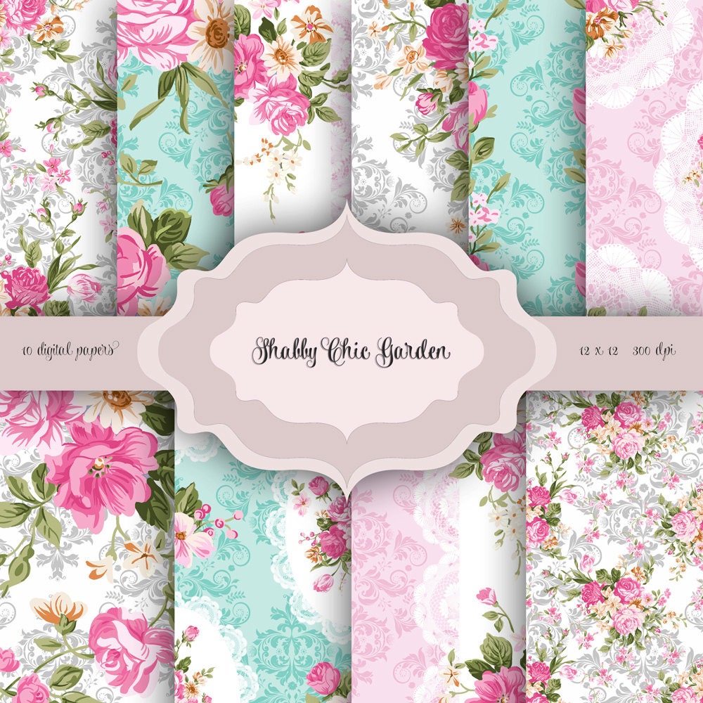 Valentines Vintage Shabby Chic Flowers Digital Paper Pack | Etsy