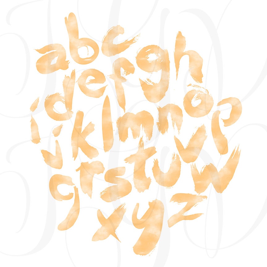 Peach Watercolor Alphabet Clip Art brushed letters paint | Etsy