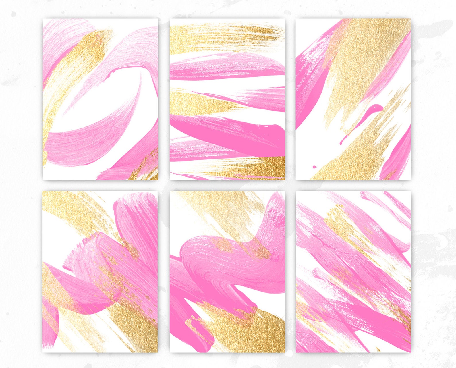 Pink & Gold Watercolor Brush Stroke Textures: Digital Paper (5x7 JPEG ...