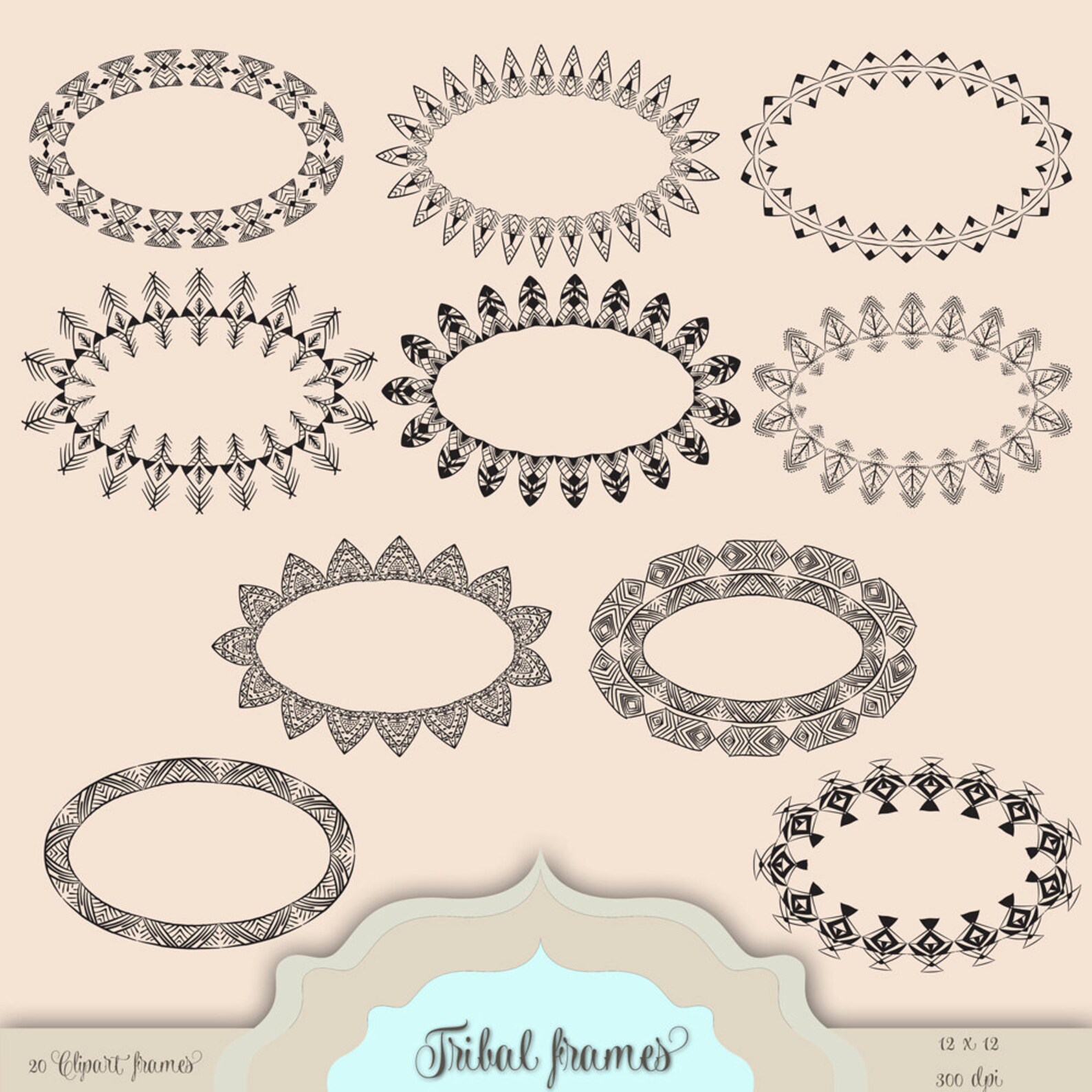 20 Hand Drawn Tribal Aztec Frames Digital Clip Art Tribal | Etsy