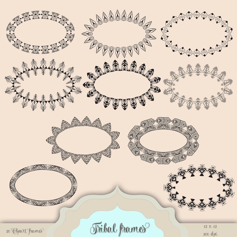 20 Hand Drawn Tribal Aztec Frames Digital Clip Art Tribal - Etsy