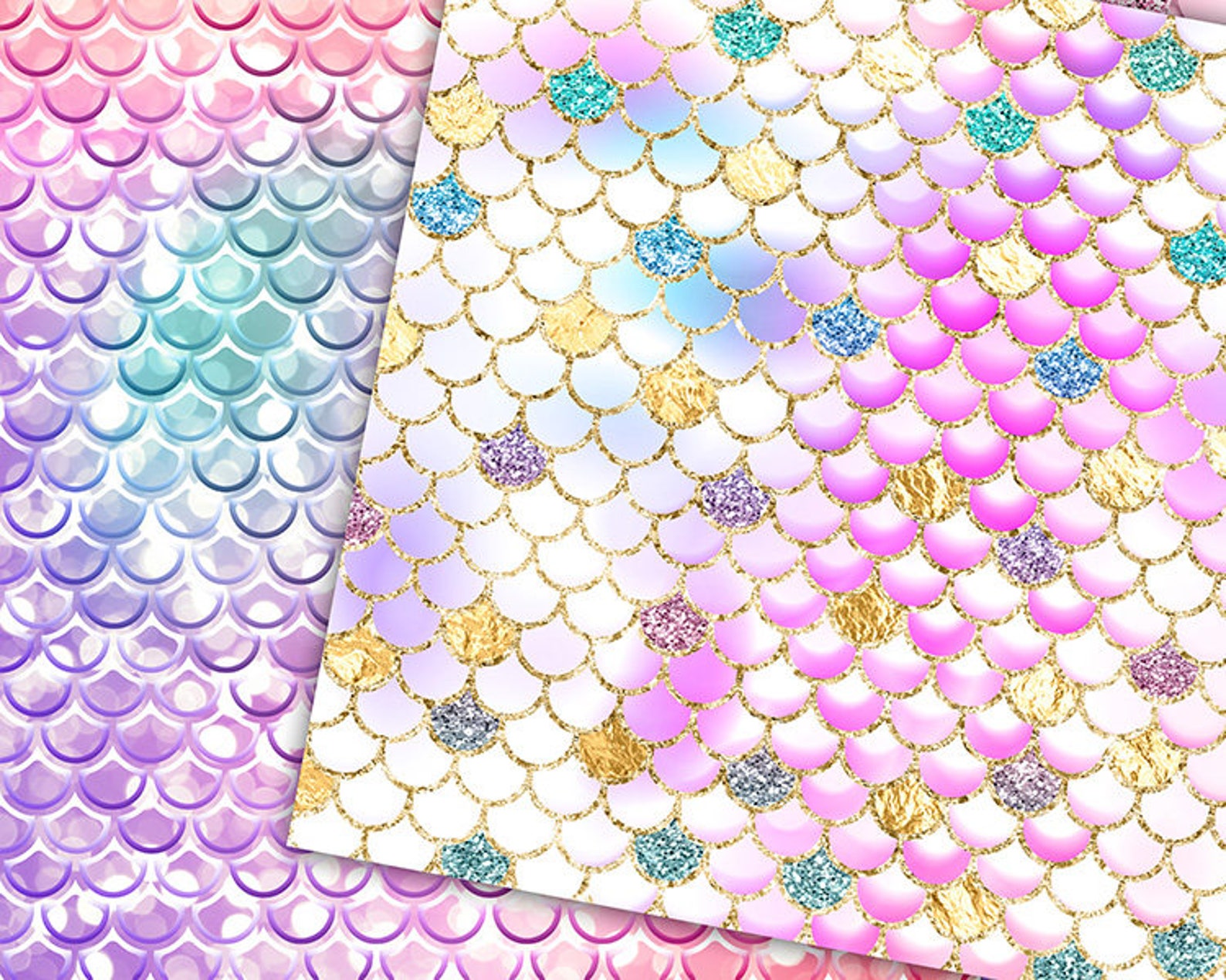 Mermaid Digital Paper Mermaid Scales Gold Foil Gold Glitter - Etsy