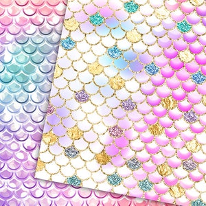Mermaid Digital Paper Mermaid Scales Gold Foil Gold Glitter Pastel ...
