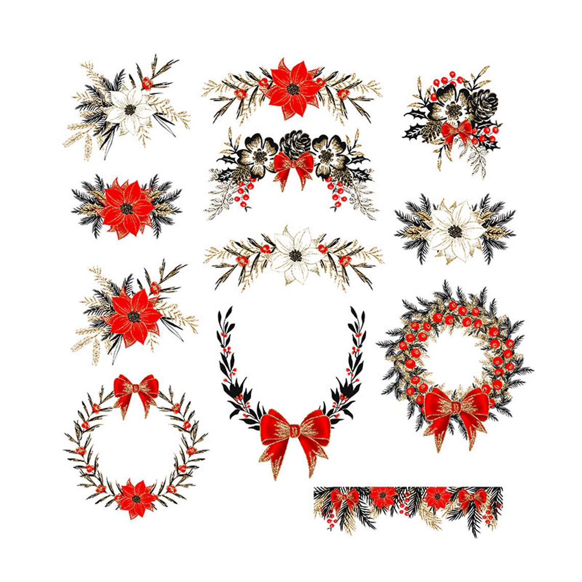 Christmas Flowers Clipart Flower Clipart Foliage Holly - Etsy