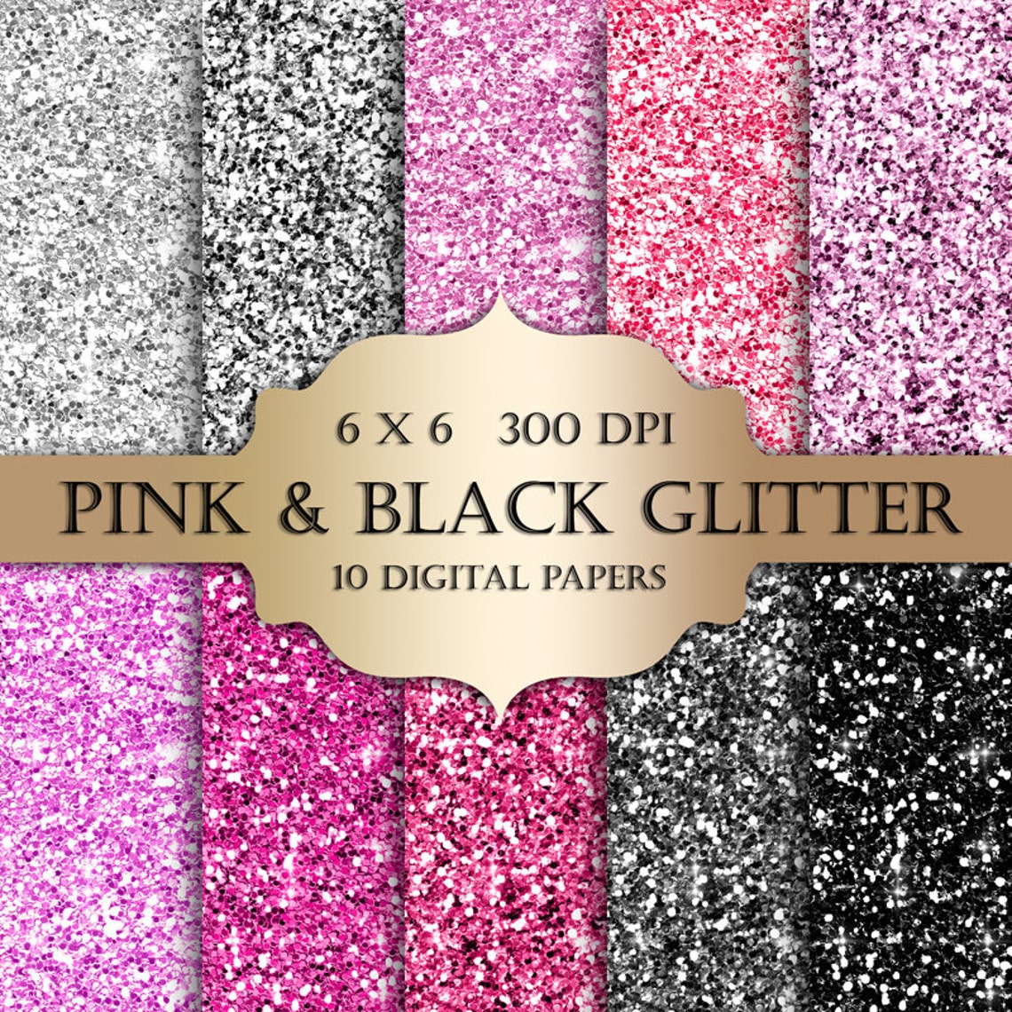 Pink & Black Glitter Digital Paper Glitter Silver Pink - Etsy