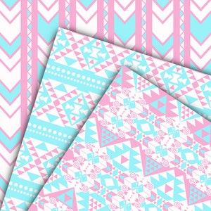 AZTEC Digital Paper Pack - Ethnic Tribal Pink Blue Pastel Triange ...