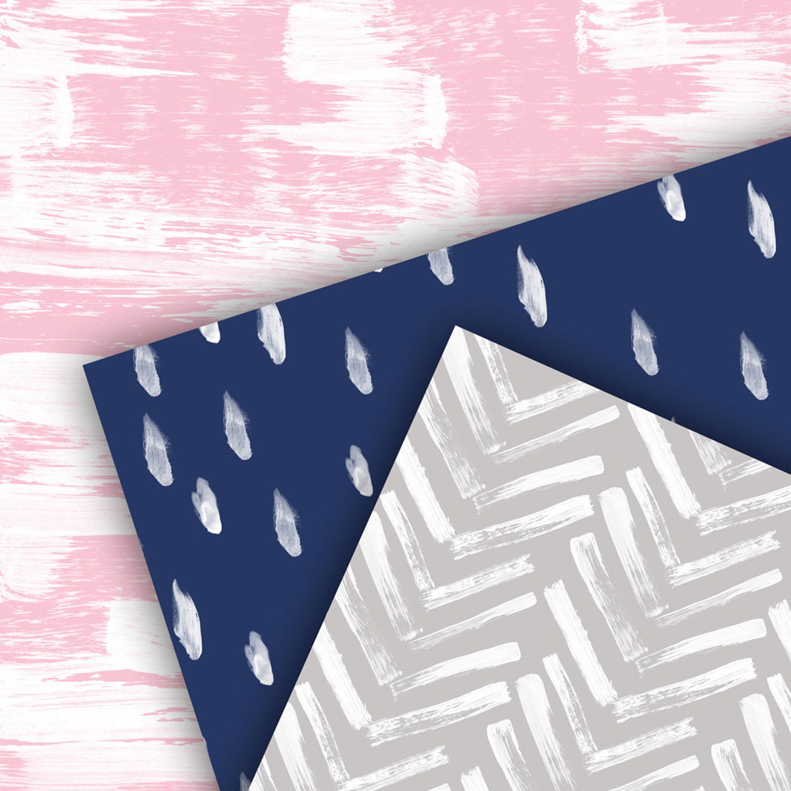 Geometric Painted Digital Paper Pack Navy Pink & Grey Paint - Etsy
