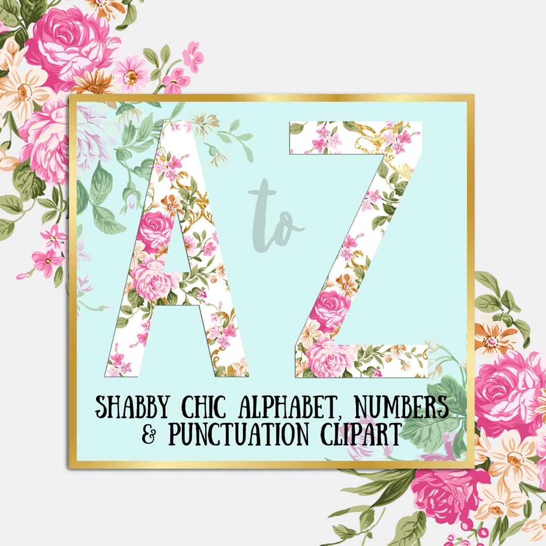 Floral Shabby Chic Alphabet Clipart: Gold Foil Roses Letters (digital ...