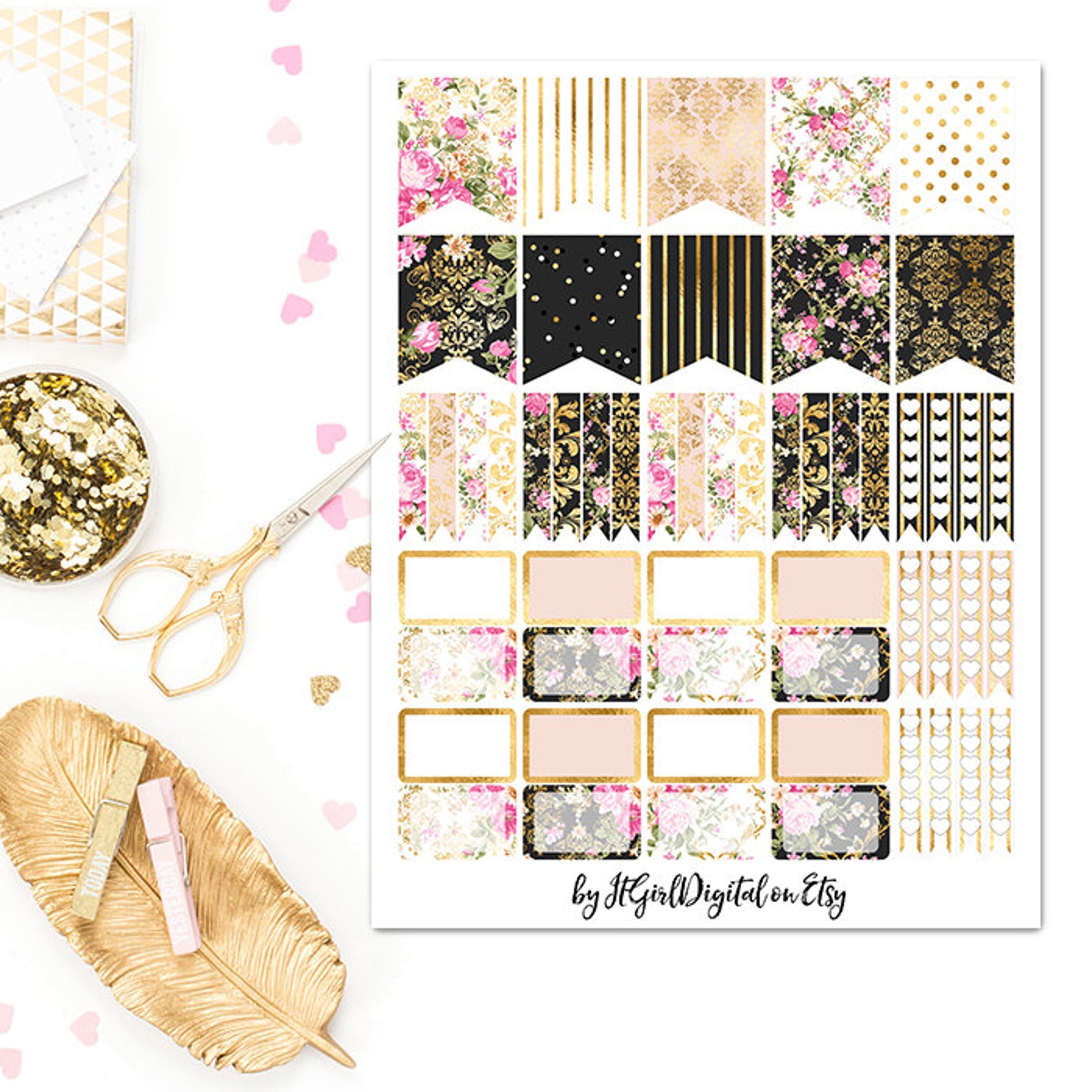 Gold Foil Planner Stickers Printable Gold Shabby Chic - Etsy