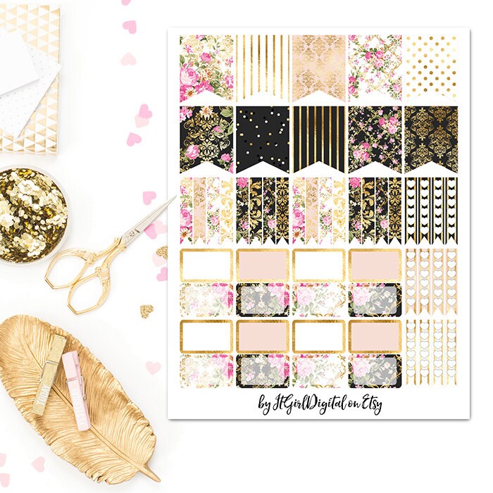 Gold Foil Planner Stickers Printable Gold Shabby Chic | Etsy