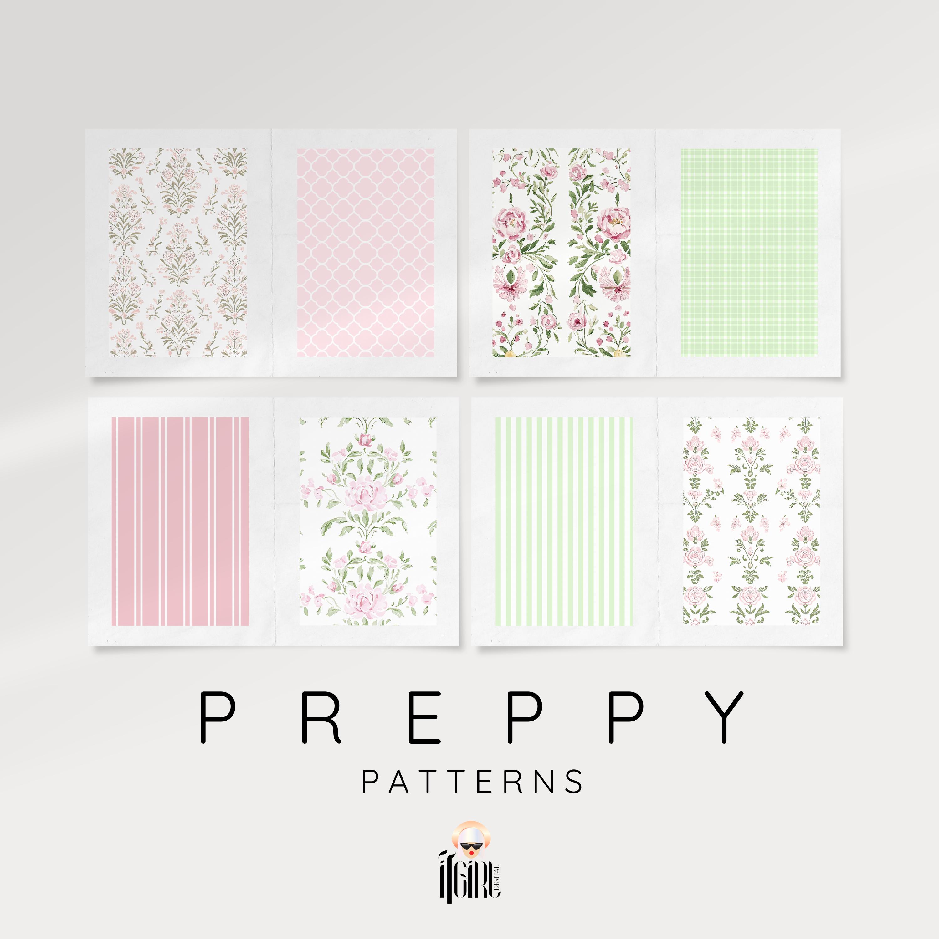 Grandmillenial Preppy Seamless Digital Paper, Cottagecore Watercolor ...