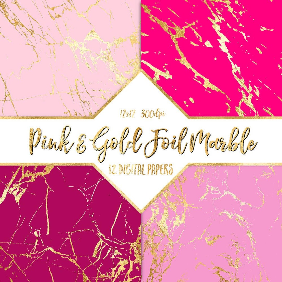 Pink & Gold Foil Marble Digital Papers: Scrapbook Texture (digital ...