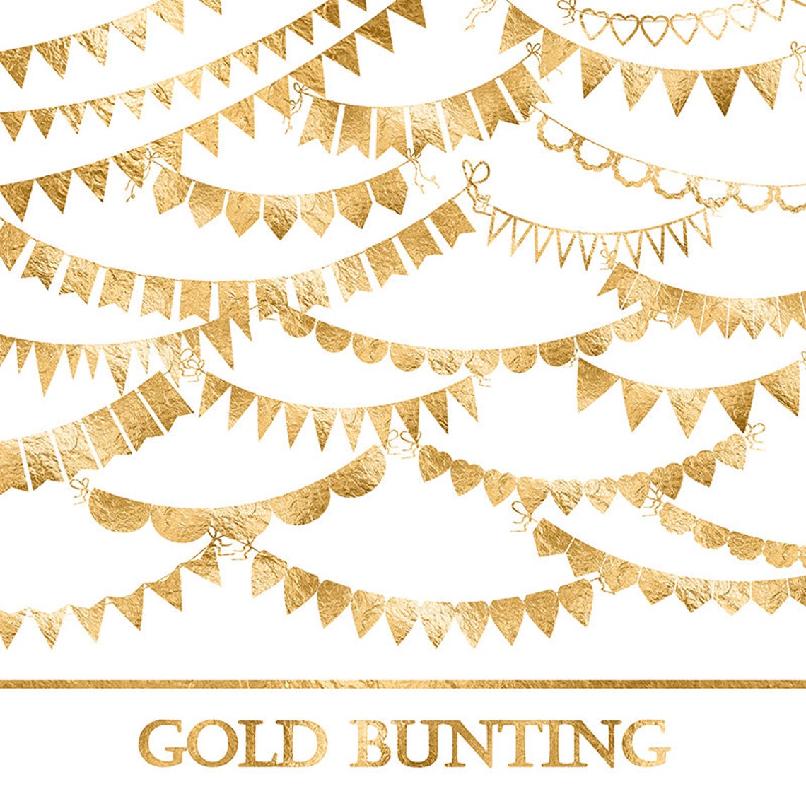Gold Bunting Banner Digital Clipart Gold Foil Bunting Banner | Etsy