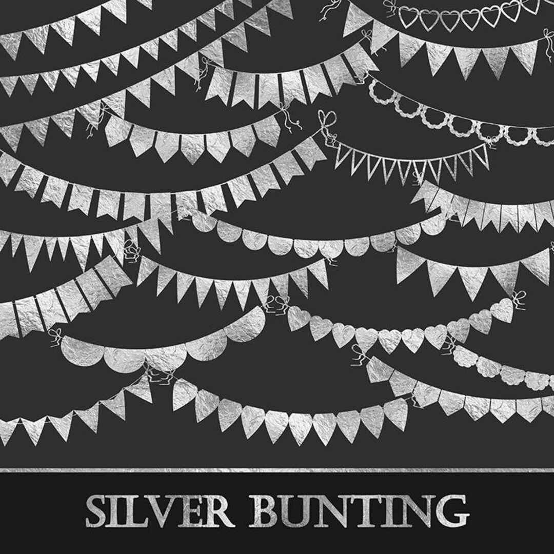 Silver Bunting Banner Digital Clipart - Silver Foil Bunting Banner ...