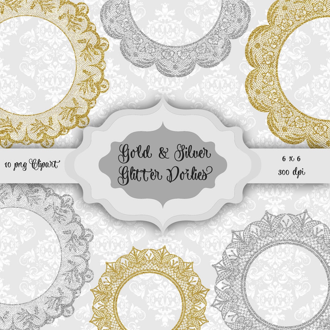 Glitter LACE Doily Frames Digital Clip Art - Gold/silver Glitter Lace ...