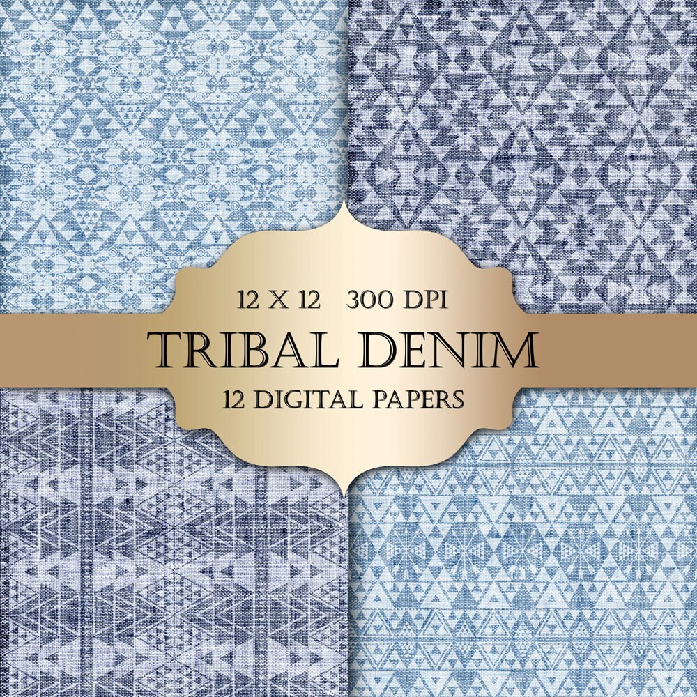 Tribal Denim Digital Papers Bleached Ethnic Tribal Denim | Etsy