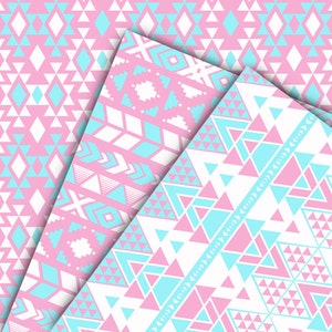 AZTEC Digital Paper Pack - Ethnic Tribal Pink Blue Pastel Triange ...
