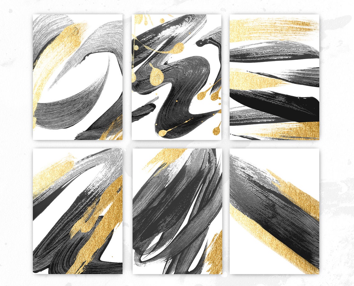 Black & Gold Brush Strokes Watercolor Texture Gold Digital - Etsy