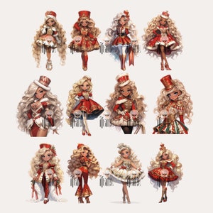 Blonde Christmas Nutcracker Girl Clipart, Cute Chibi Doll, Watercolor ...