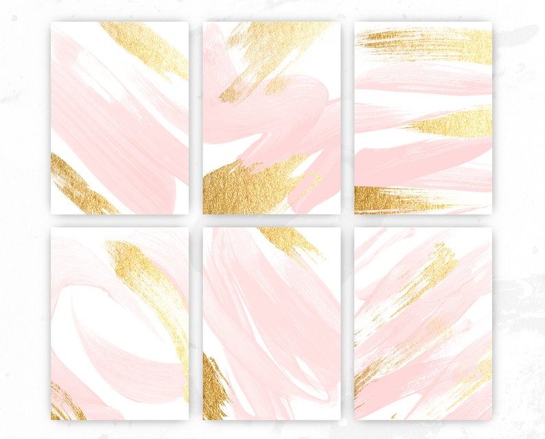 Blush & Gold Brush Strokes Watercolor Textures Gold Digital - Etsy