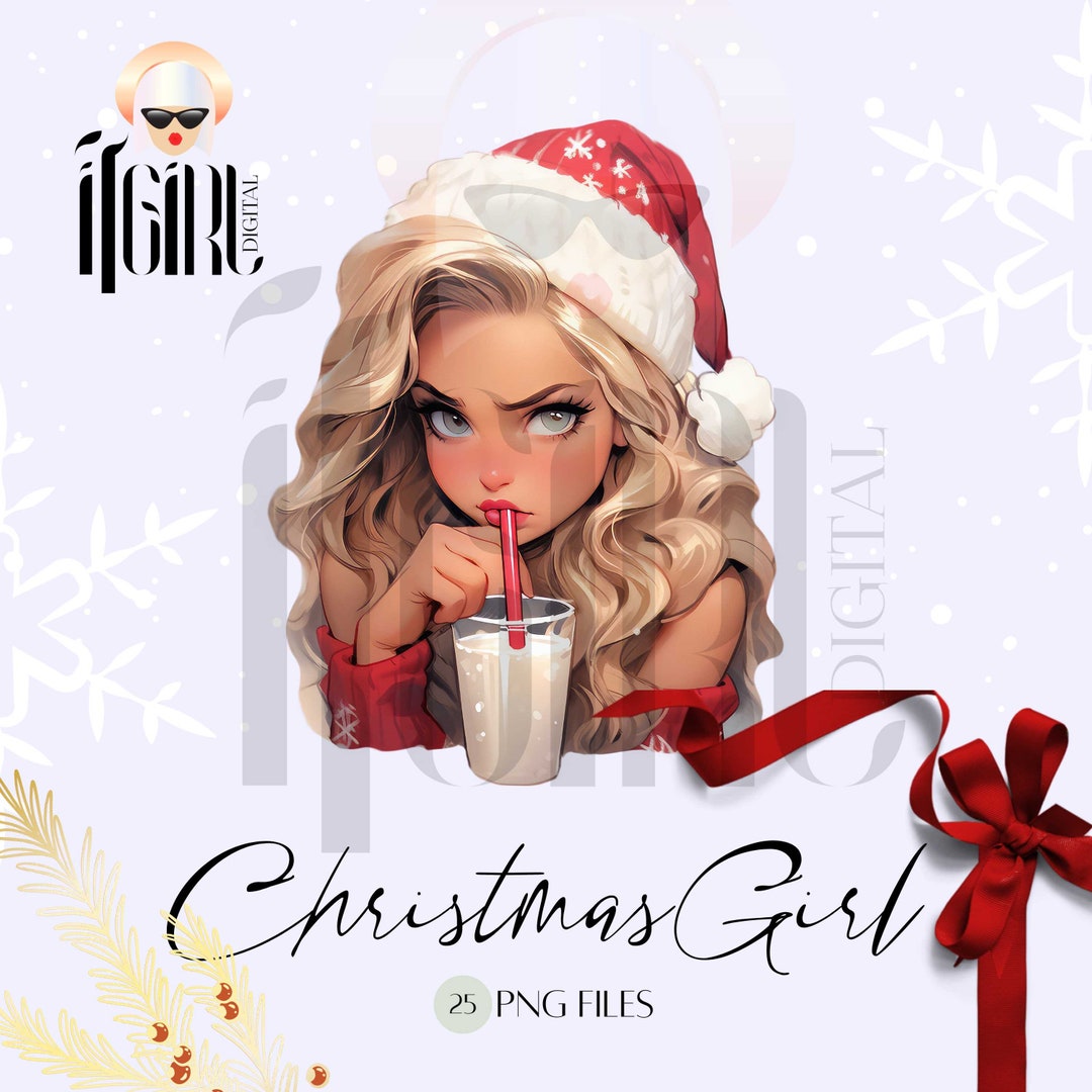 Angry Christmas Girl Clipart, Funny Girl Clipart, Watercolor Christmas ...