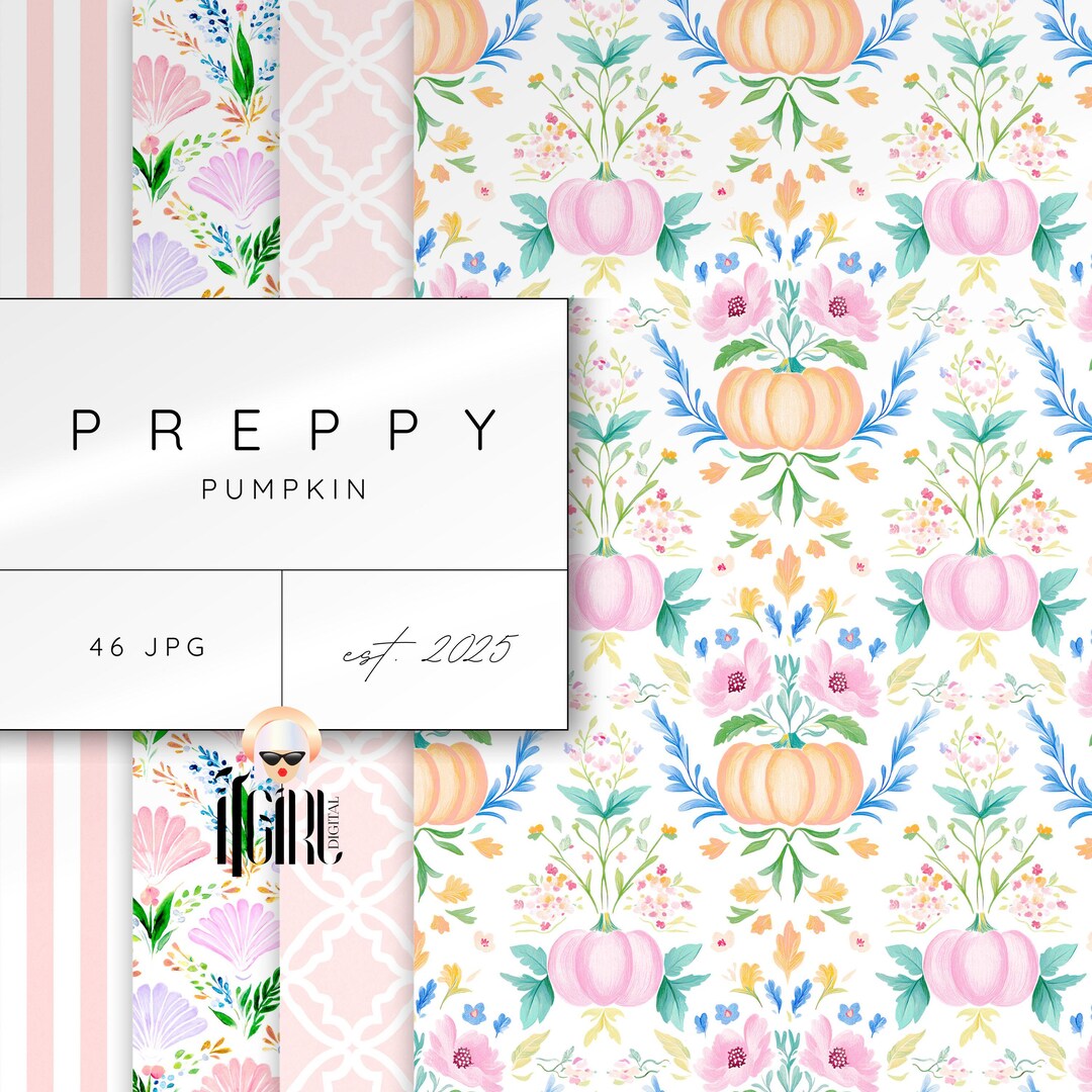 Pastel Grandmillennial Digital Paper, Preppy Grandma Seamless Pattern ...